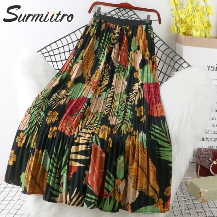 Jupe longue imprimée fleurs en mousseline de soie avec taille haute pour femmes - SURMIITRO ...