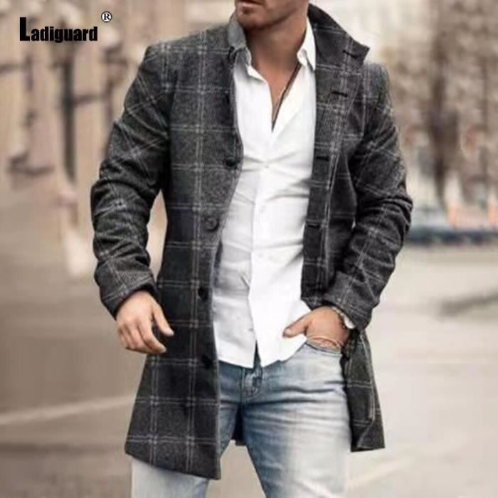Manteau - caban,Manteau Long en laine et mélange pour homme,haut à ...