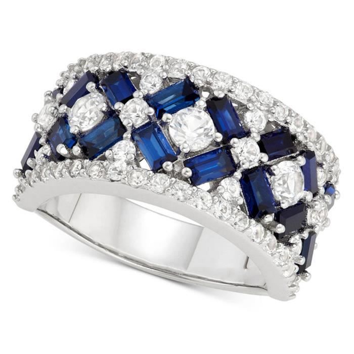 Bague Ronde Pour Femme - Bague Cz Rectangle Bleu, Magnifique Bague En ...