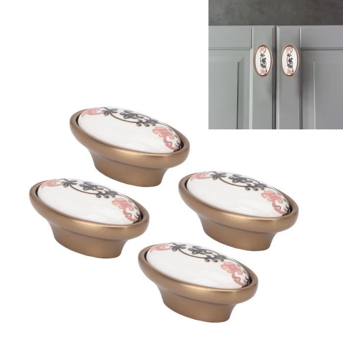 LIX-4 Sets de boutons d'armoire ovales 3D Floating Flower Exquisite Ergonomic Vintage Cabinet ...