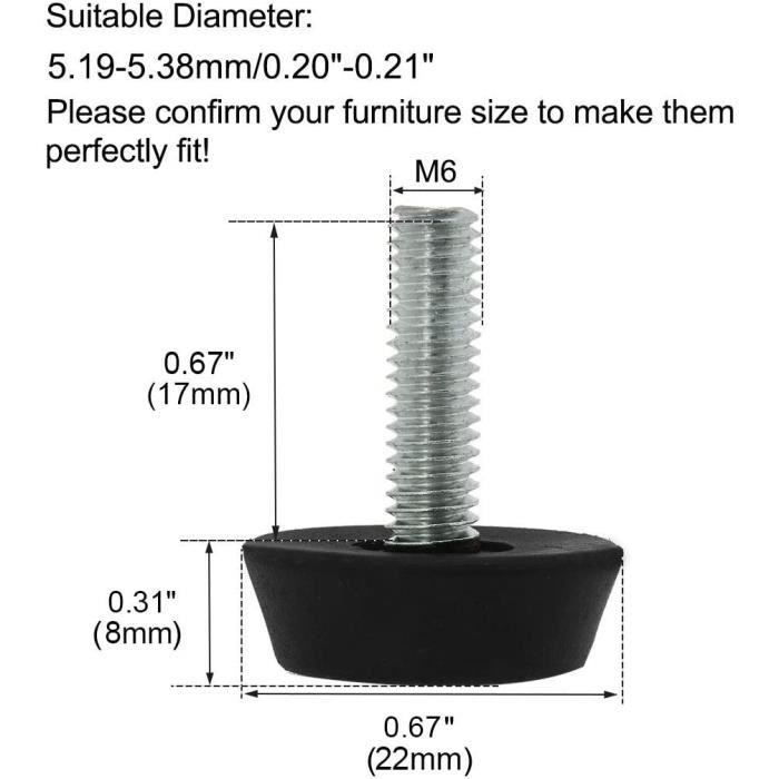 M6 x 17 x 22 mm Patins de mise à niveau pour meubles Patins de nivellement réglables Protecteur ...