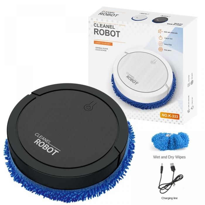 Robot Nettoyeur de Sol 2-en-1 Noir, Lavage Sec/Humide, Ultra-Plat 6 cm ...