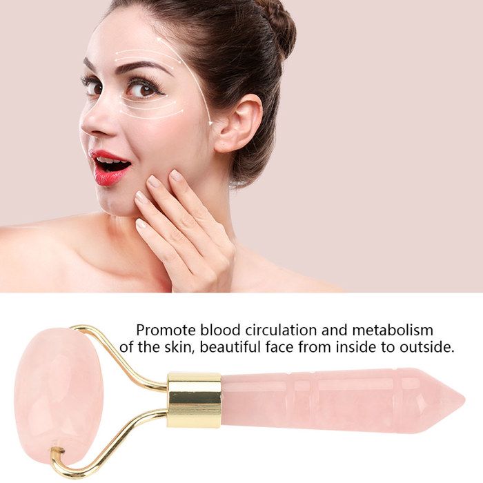 SHI- Rouleau de quartz rose Masseur à rouleaux en métal doré, Quartz ...