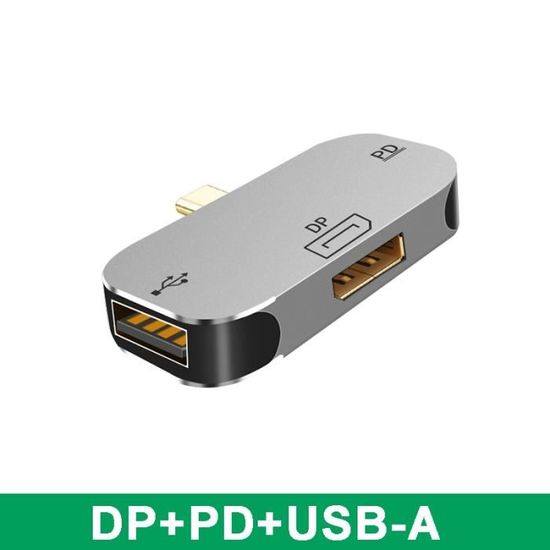 DP PD USB-A - Hub USB 3 en 1 Type C vers HDMI, adaptateur Mini DP 100W ...