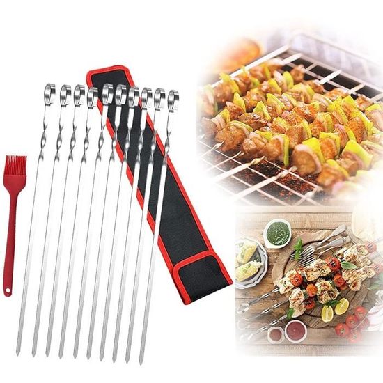 Bâillons barbecue plats en métal en acier inoxydable, bâtons de ...