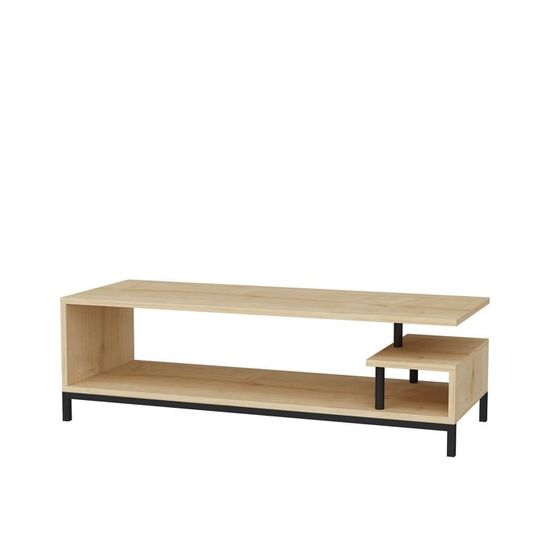 Meuble TV - MENZZO - Kyrisa - Métal Noir - Bois Chêne clair - L120cm ...