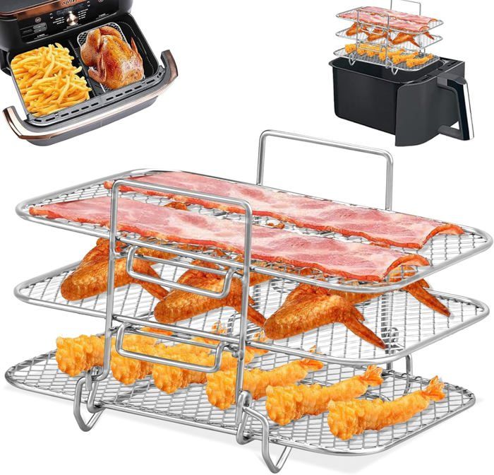 Grille pour Friteuse à air Multifonction Trois Couche Empilable Compatible avec Ninja Friteuse ...