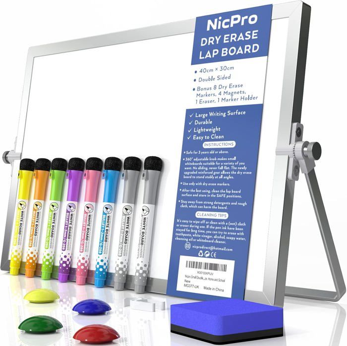 Nicpro Tableau Blanc Effacable A3 avec Support, 30 x 40 cm Petit ...