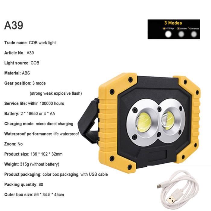 W839-Avec batterie 18650-Projecteur De Camping 3 En 1 À 18650 Led ...