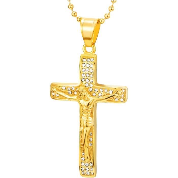 Acier Couleur D'Or Jésus Christ Crucifix Croix Pendentif Collier Avec ...