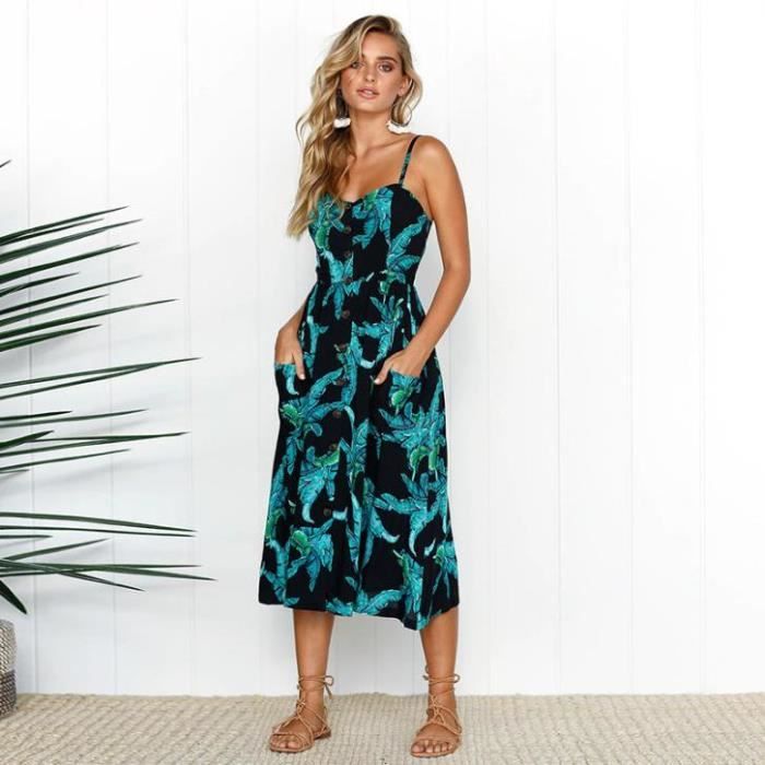 Robe Femme Mode Simplicité Lété Sexy Fronde Boutons Dos Nu Style7