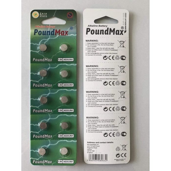 HS International AG3 LR41 L736 Lot de 10 piles alcaline type bouton ...