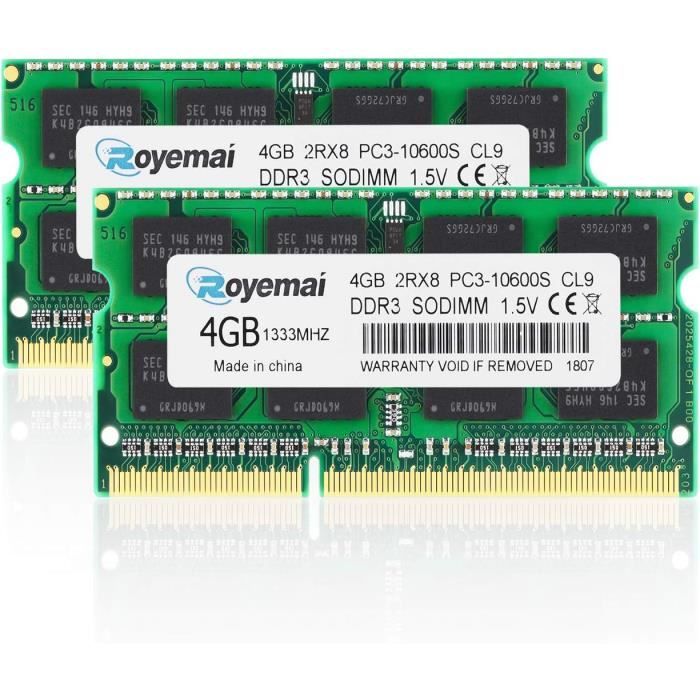 Mémoire Ram Ddr2 Ddr3 1066Mhz 1.5V Cl7 Sodimm 2-4Gb-1333Mhz 10600S ...