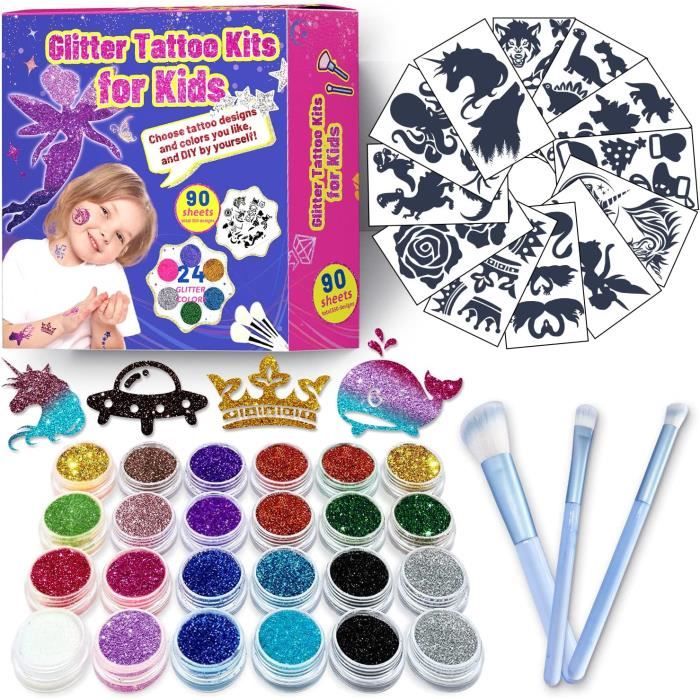 Metuu 90 feuilles de kit de tatouage à paillettes pour enfants ...