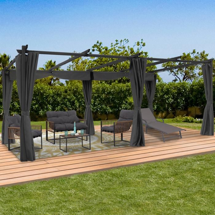 IDMARKET Pergola édition limitée toit rétractable 3x6 M et 6 rideaux ...