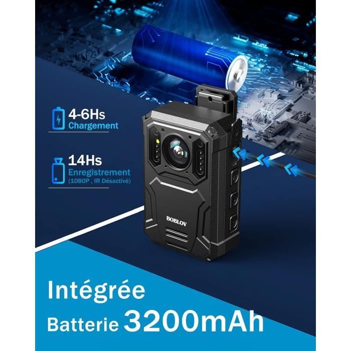 Caméra De Corps Mémoire Interne 64Gb Enregistreur Vidéo 1296P Avec Kit D'Aspiration Pour Voiture ...