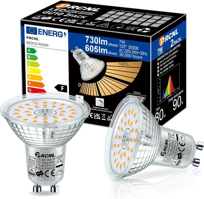 Ampoule LED Spot GU10 Blanc Chaud 7W 3000K Dimmable 730 Lumens quivalent 80W Lampe ...