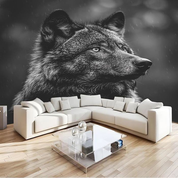 Papier Peint Intissé 350x256cm animal loup noir Panoramique Image Photo ...