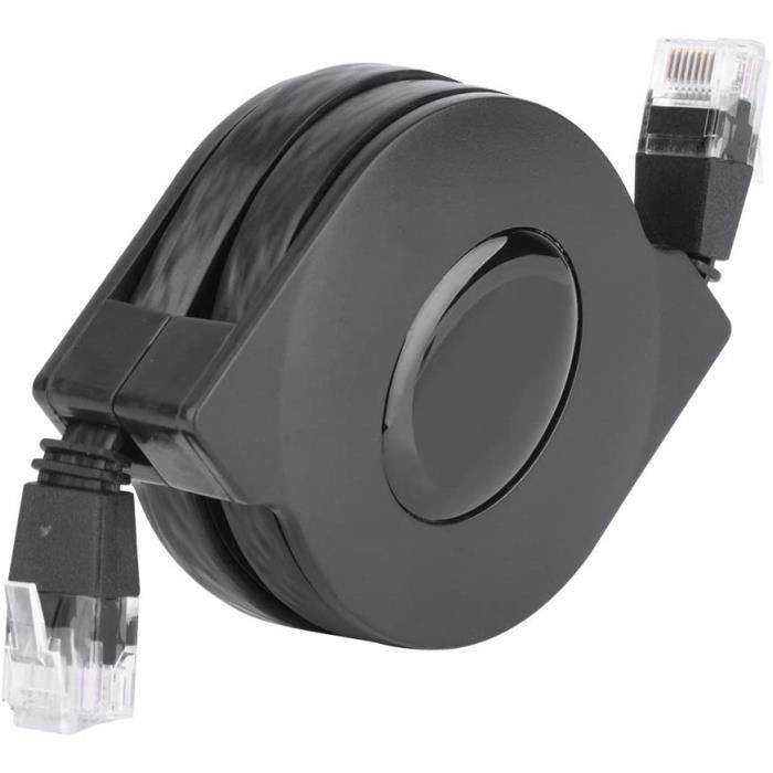 Câble Ethernet Cat. 6 ultra plat, réglable et rétractable - Câble ...