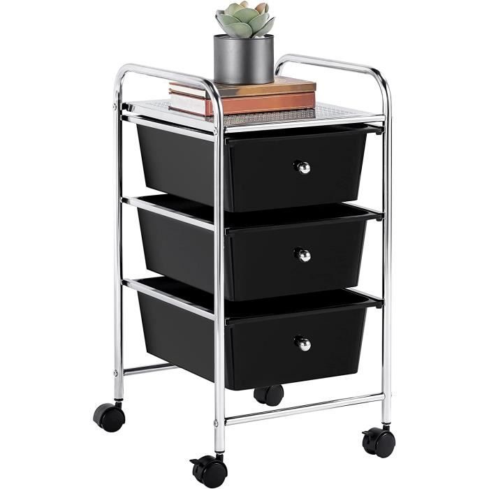 Chariot de Rangement Caisson sur roulettes avec 3 Tiroirs Plastiques et ...