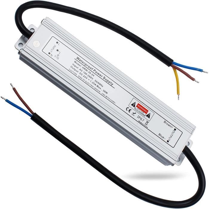 Étanche IP67 Transformateur LED 24V 30W, 1,25A Alimentation LED 230V AC à DC Alimenter ...