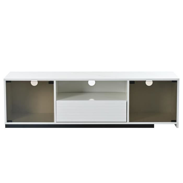 Meuble TV long avec éclairage LED et design coulissant pour téléviseur ...