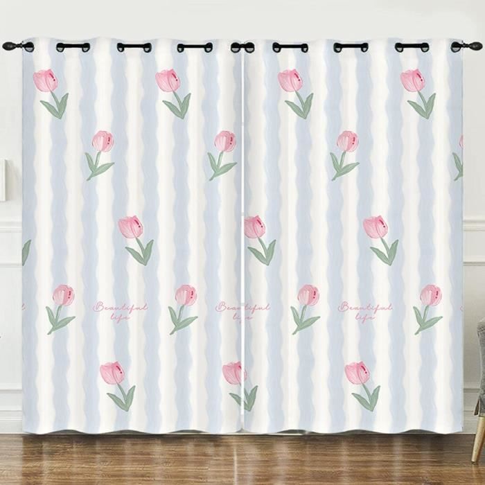 60x120cm-Rideau De Chambre D'Enfants Rose Tulipe Plante 2 Panneaux ...