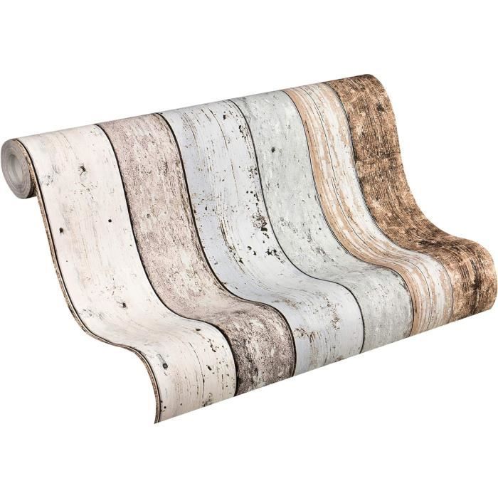 Papier Peint Adhesif Papier Peint Bois En Brun, Bleu Et Beige Papier ...