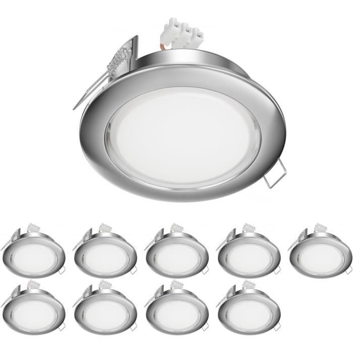 10 Spots Led Encastrables Zobe Ii Plats Chrome Mat Rond 6,194W Blanc Chaud 3 Niveaux De ...