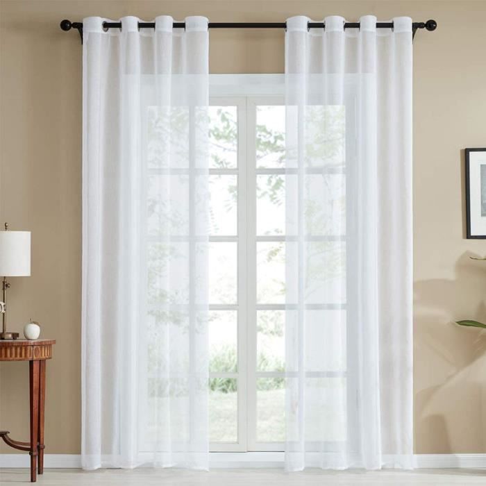 Rideau Voilage - FOLAYA - 140x240cm - Blanc - Semi-Transparent - Effet ...