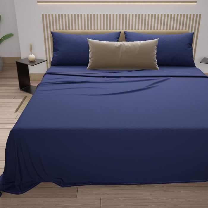 Set De Draps De Lit 100% Coton Set De 3 Pieces 1Pz Drap Housse,1Pz Drap ...