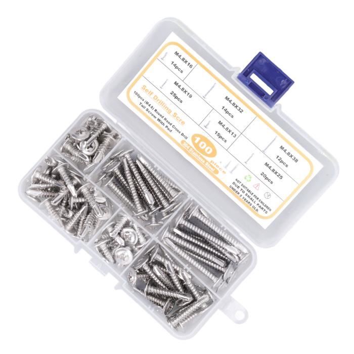 YOSOO vis cruciforme à tête ronde 100 pièces rondelle ronde tête croix auto-perceuse ensemble de ...