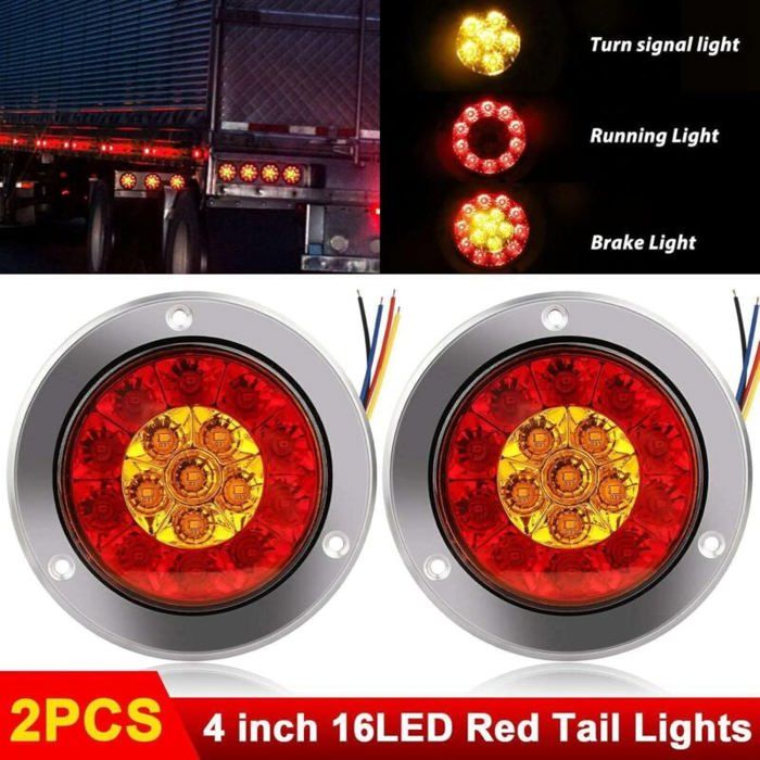 Rond LED Feu de Freinage Feu, 4x4"Rouge Ambre LED Feux Arrière ...
