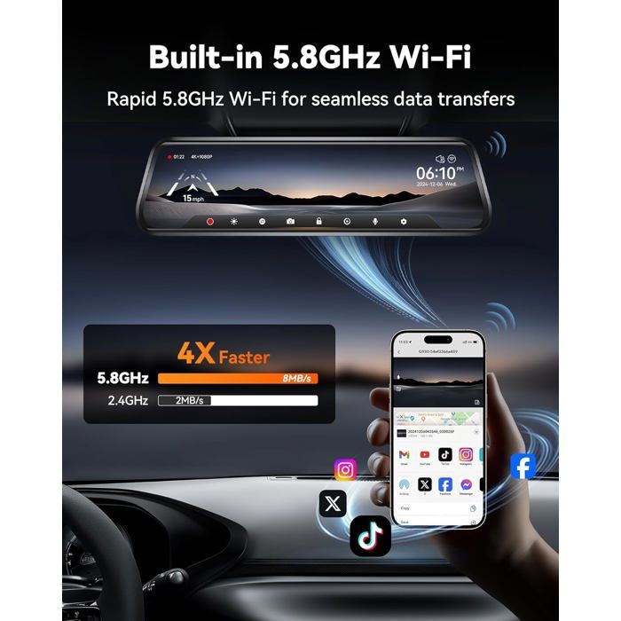 WOLFBOX G930 Dashcam Rétroviseur 10" 4K WiFi 5.8GHz avec GPS et Carte ...