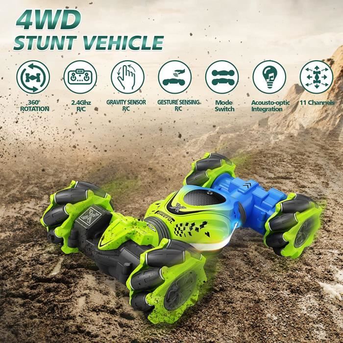 Voiture Télécommandée pour Enfants - Pristar - 4WD RC Stunt Car - Vert ...