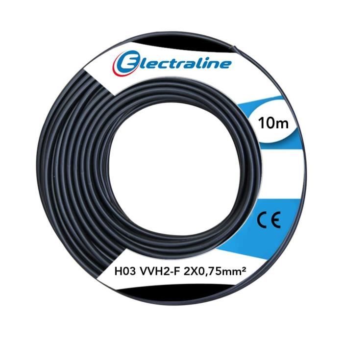 Câble méplat HO3VVH2F - ELECTRALINE - 2x0.75 mm² - Couronne 10 m - Noir ...