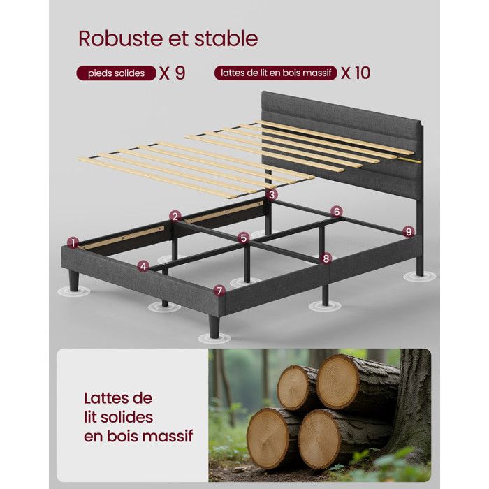 Structure de lit, Convient pour un Matelas de 160 x 200 cm, Tête de Lit ...