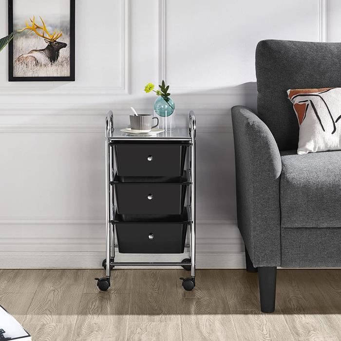 Chariot de Rangement Caisson sur roulettes avec 3 Tiroirs Plastiques et ...