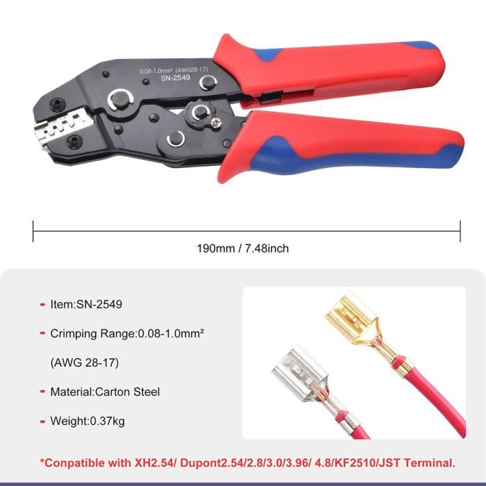Pince à sertir - SN-2549 - Kit 4 mâchoires - Compatible JST PH 2.0mm, XH 2.5mm, VH 3.96mm ...