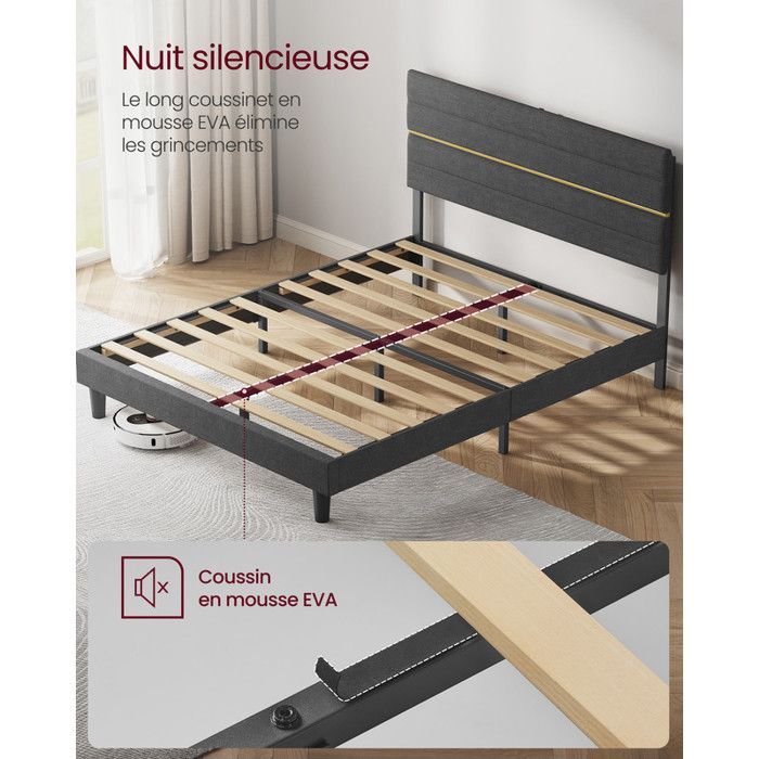 Structure de lit, Convient pour un Matelas de 160 x 200 cm, Tête de Lit ...