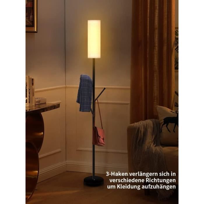 Lampadaire sur Pied Salon, Lampe avec Abat-Jour avec Porte-Manteau, 10W ...