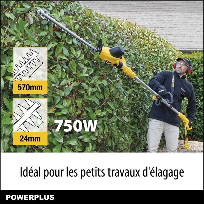 Powerplus Taille-Haie Électrique POWXG2043 - 750 W, Lame de 570 mm, Écart de 24 mm, avec Poignée ...
