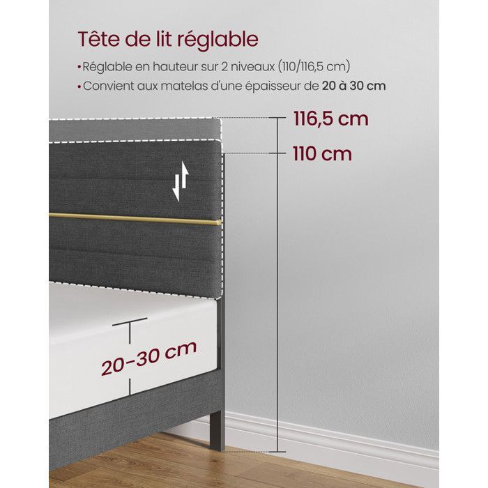 Structure de lit, Convient pour un Matelas de 160 x 200 cm, Tête de Lit ...