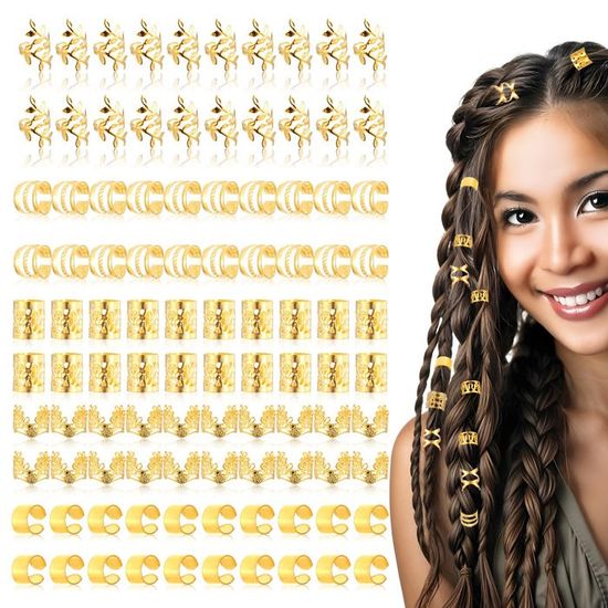 100 Accessoires Cheveux Dorés Dreadlocks Festival Tresses Pirate Bijoux - Cdiscount Au quotidien