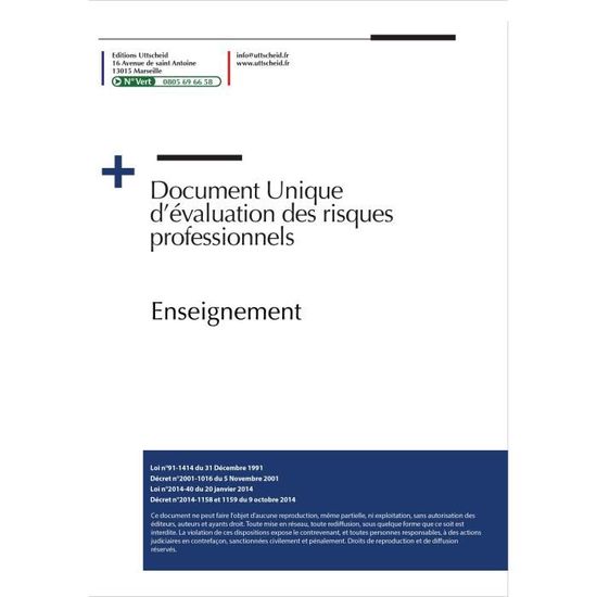 Document unique d'évaluation des risques professionnels métier : Enseignement Version 2023 ...