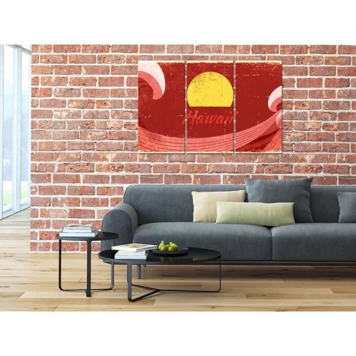 Tableau Déco Triptyque Déco Vintage Hawaï - 120x80 cm - Cdiscount Maison