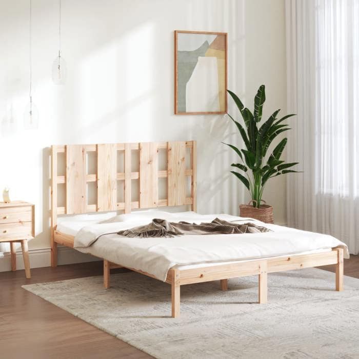 Lit Double - VIDAXL - 140x190 cm - Bois de pin massif - 2 places ...