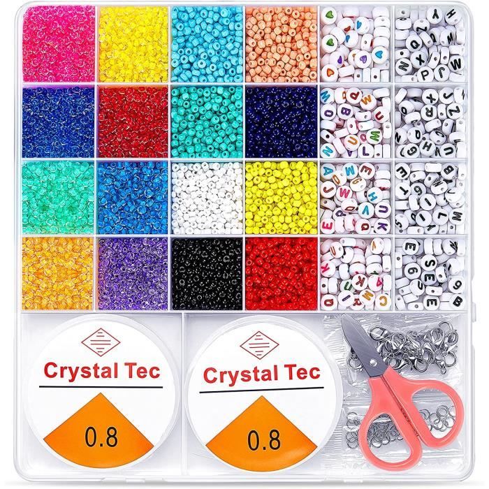 Perles pour Bracelet Bijoux, 3MM Perles de Rocaille Kit avec Perles Lettres, Ficelle Élastique ...
