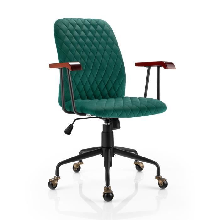 COSTWAY Fauteuil de Bureau à Roulette en Velours Style Vintage Elégant ...