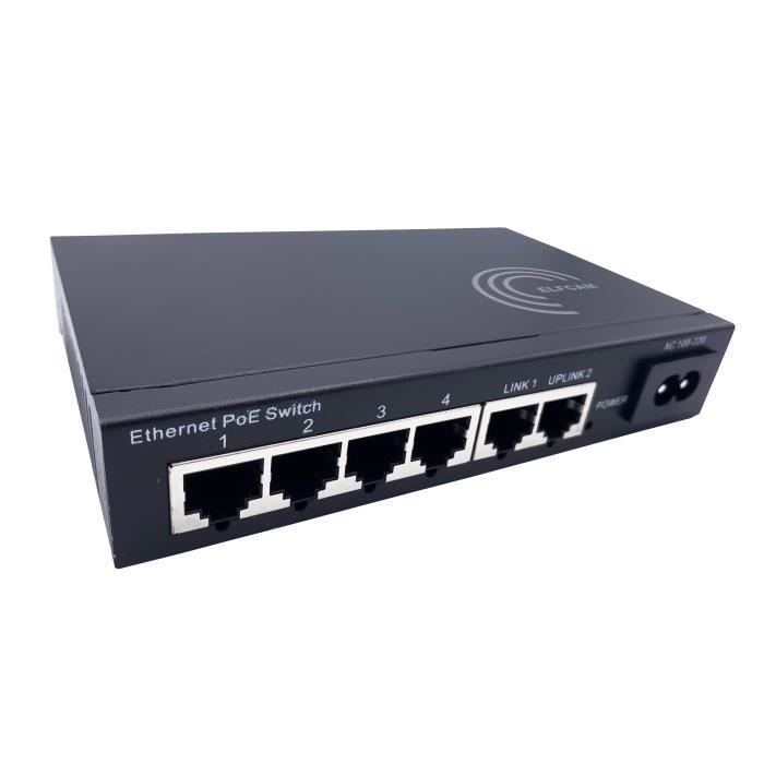 Elfcam® - 4 Ports PoE Ethernet Switch avec 2 Ports Uplink 10-100Mbps ...